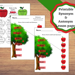 Printable Lesson Pages for Learning Antonyms and Synonyms. Matching up ...