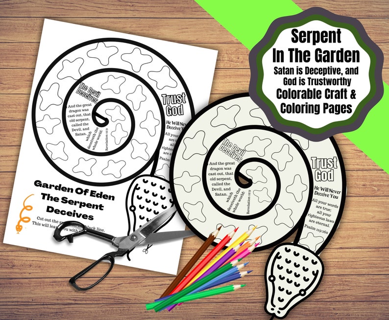 Printable Serpent in the Garden Bible Craft. Colored and Colorable ...