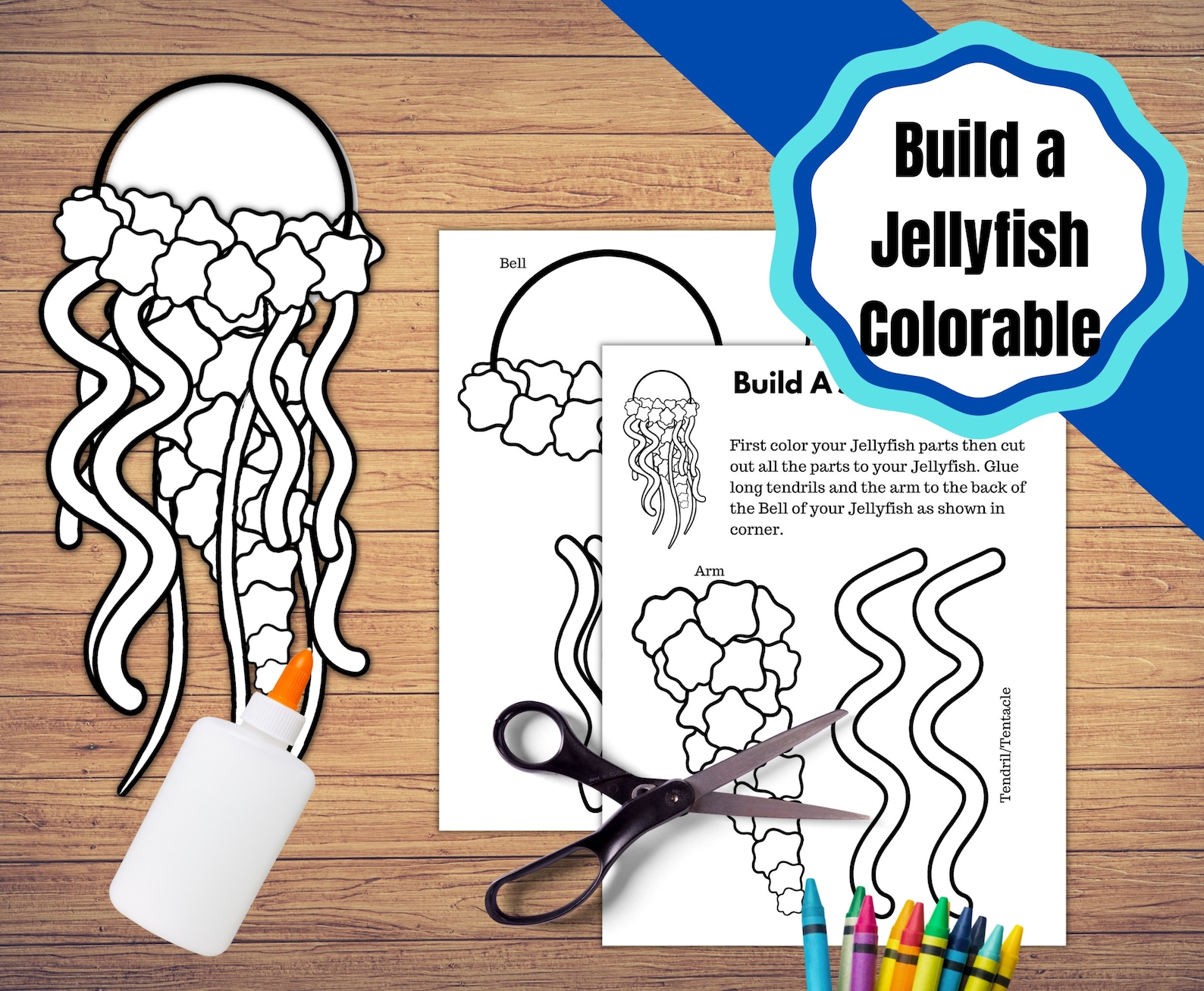 Printable Jellyfish Craft for Kids, Colorable Jellyfish. Build a ...