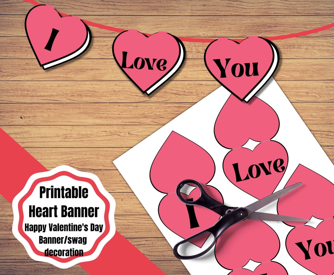 Printable Pink Valentine's Day Banner, Valentine Decoration, Cut by ...
