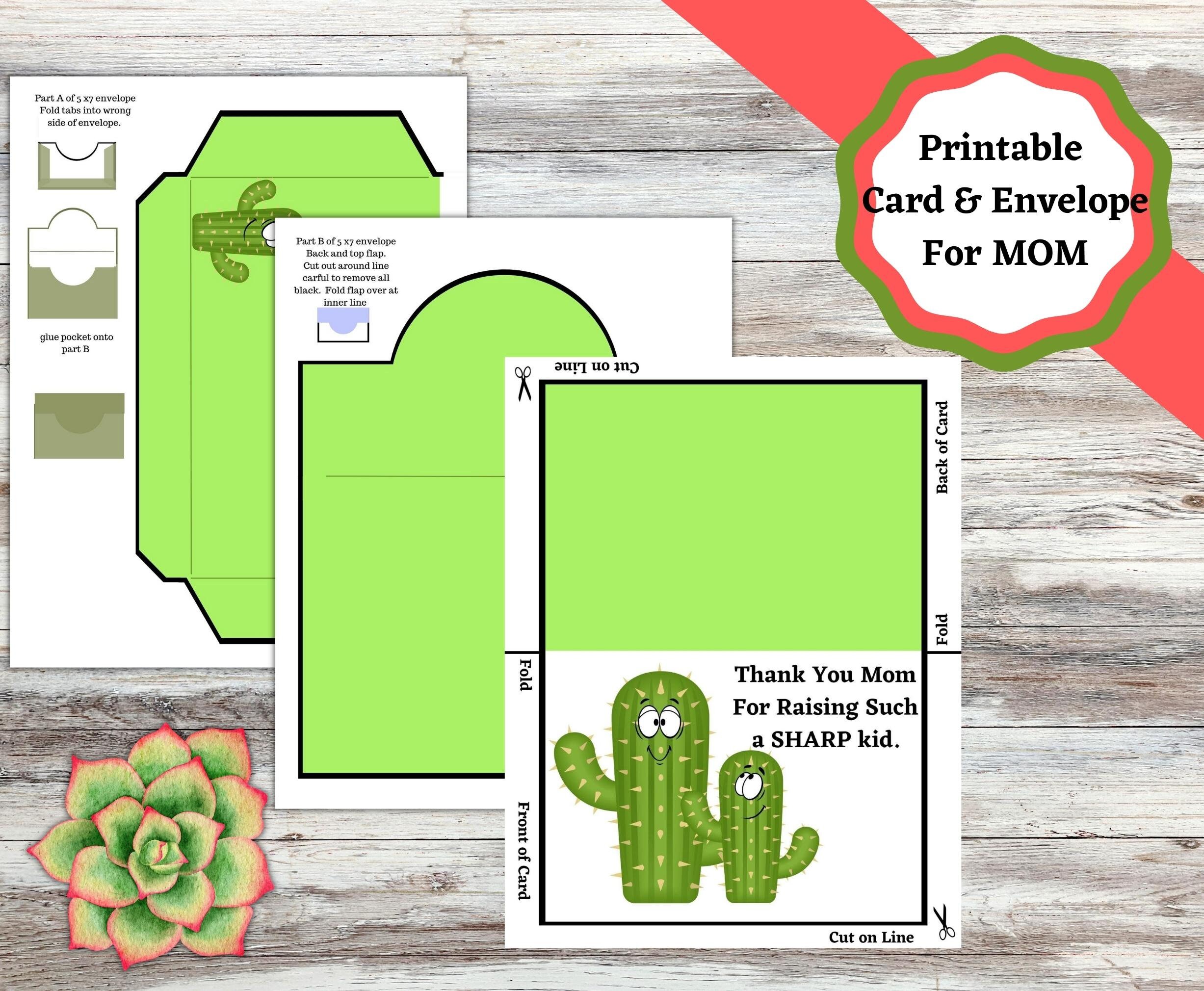 Cute Cactus Themed Humorous, Printable Card for Mom, Funny Mothers Day ...