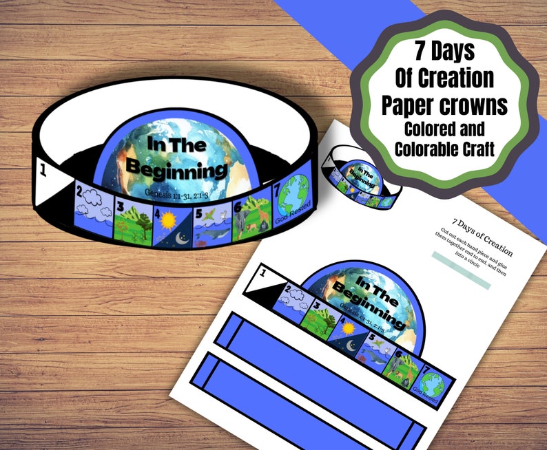 Printable 7 Days of Creation Paper Crown. in the Beginning Colorable ...