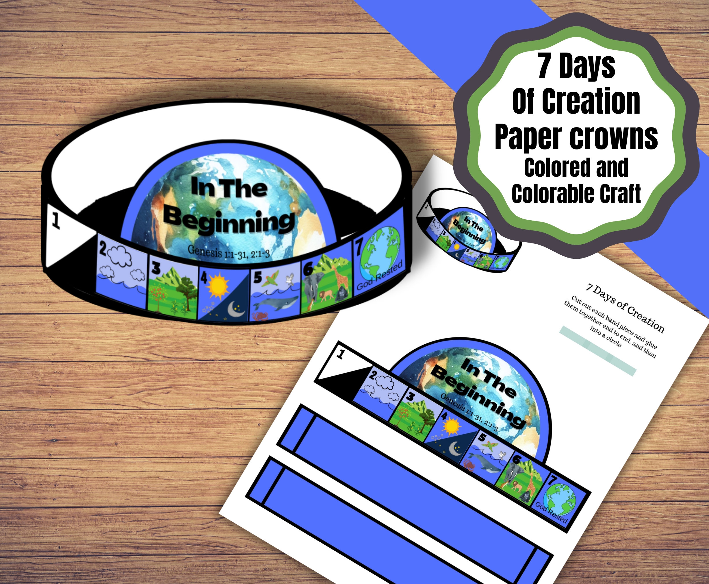 Printable 7 Days of Creation Paper Crown. in the Beginning Colorable ...