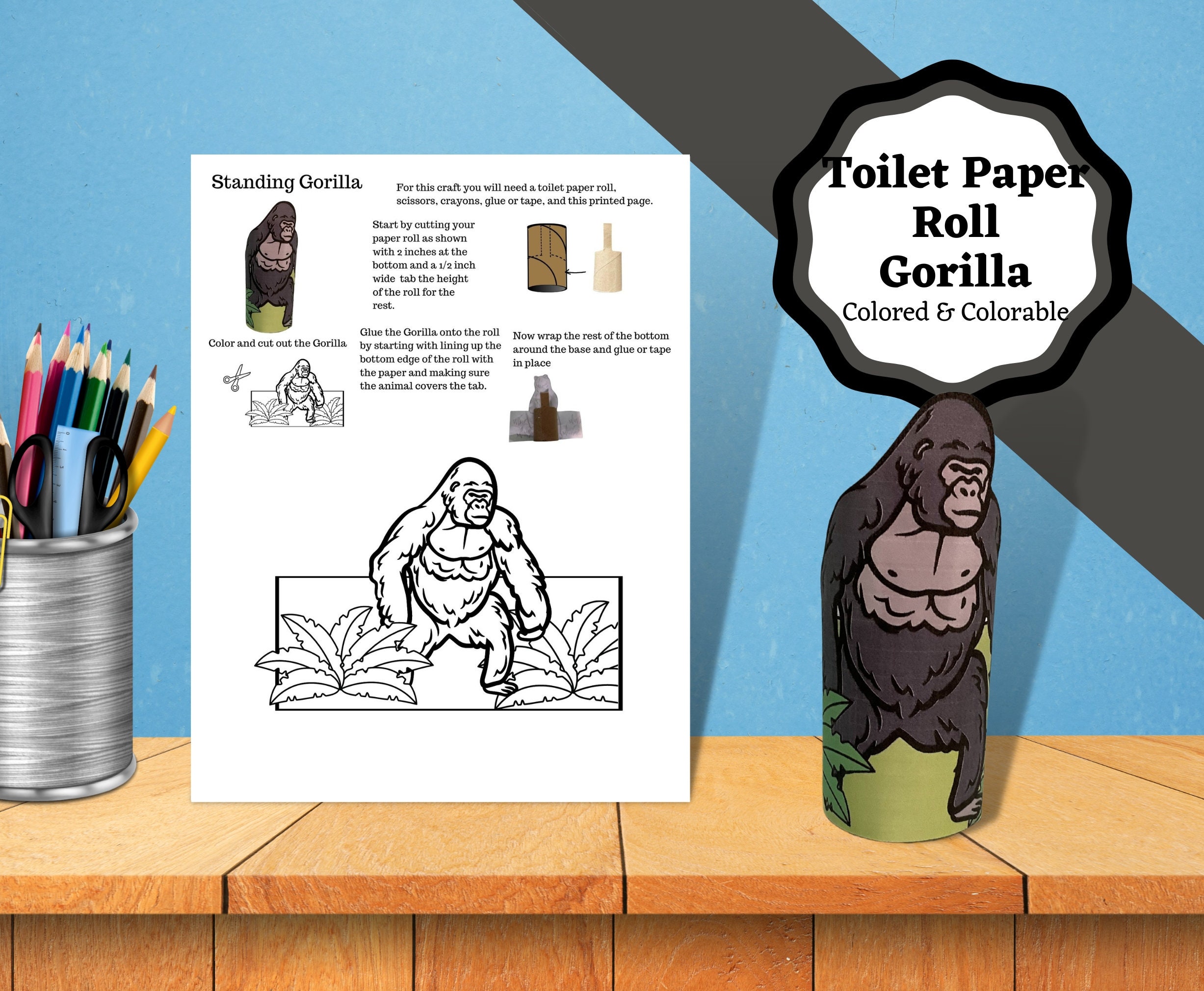 Printable Gorilla Craft. Toilet Paper Roll Standing Gorilla Craft That ...