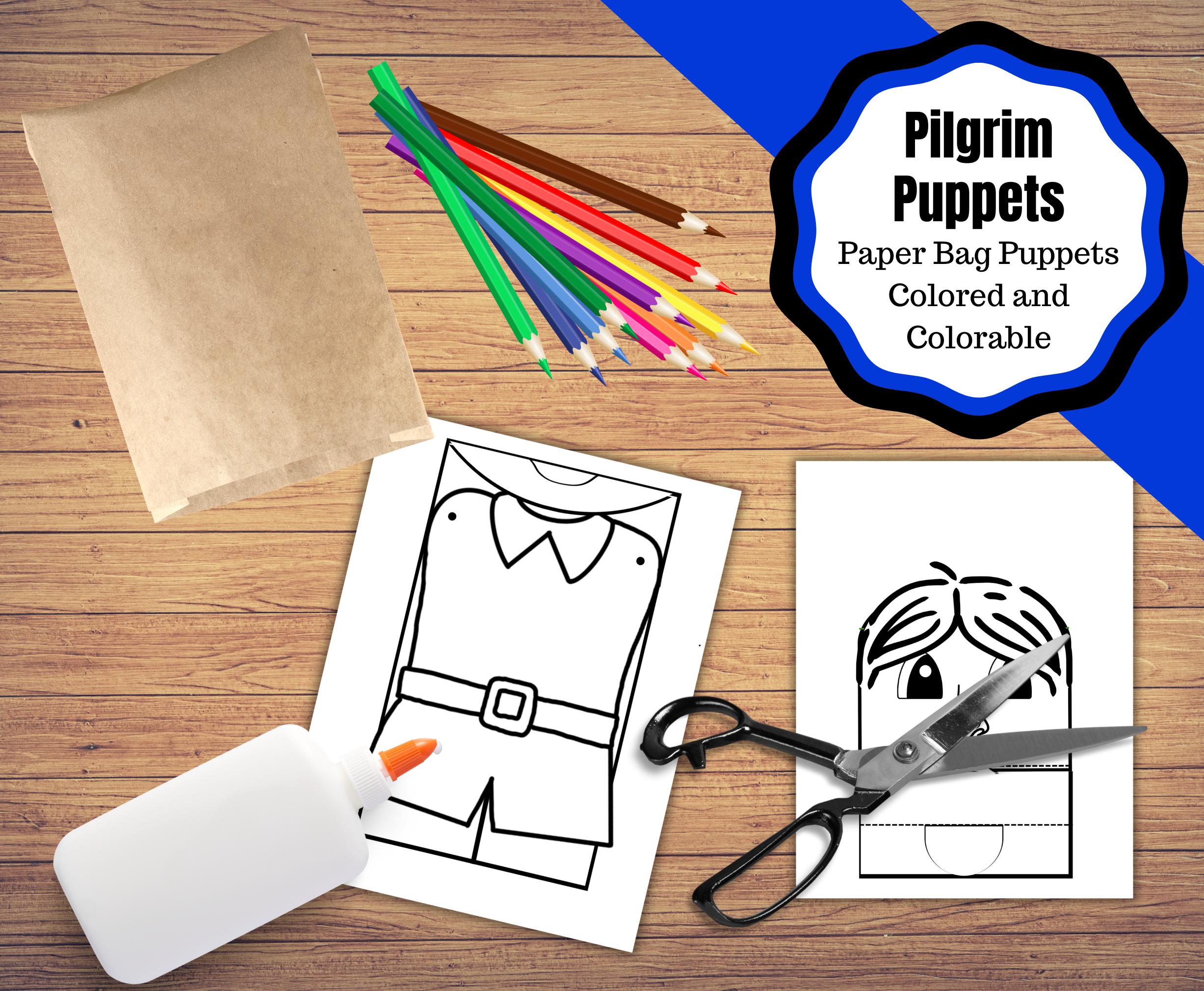 Pilgrim People Paper Bag Puppets, First Settlers Thanksgiving Paper Bag ...