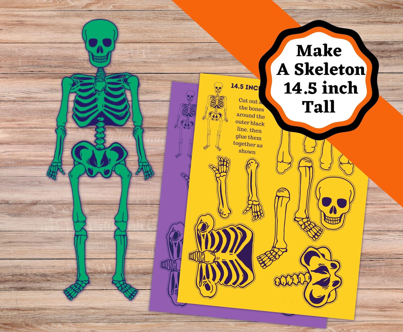 Printable Skeleton Craft. 14.5 Inch Skeleton Cut and Glue Craft. Easy ...