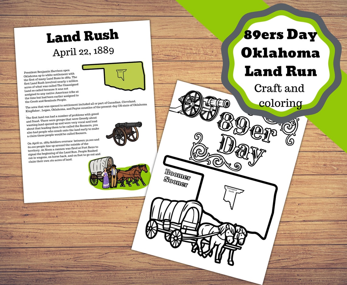Printable 89ers Day/land Rush/land Run Craft, Info Sheet and Coloring ...