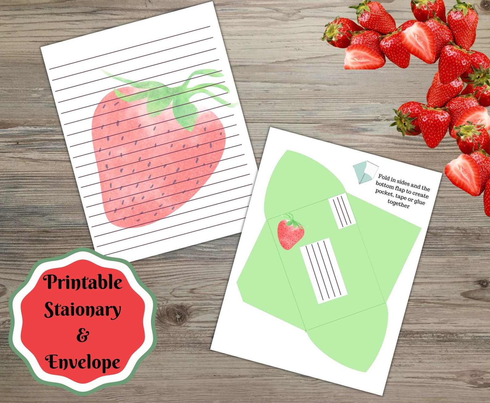 Printable Watercolor Strawberry Themed Stationary Letter Writing Set ...