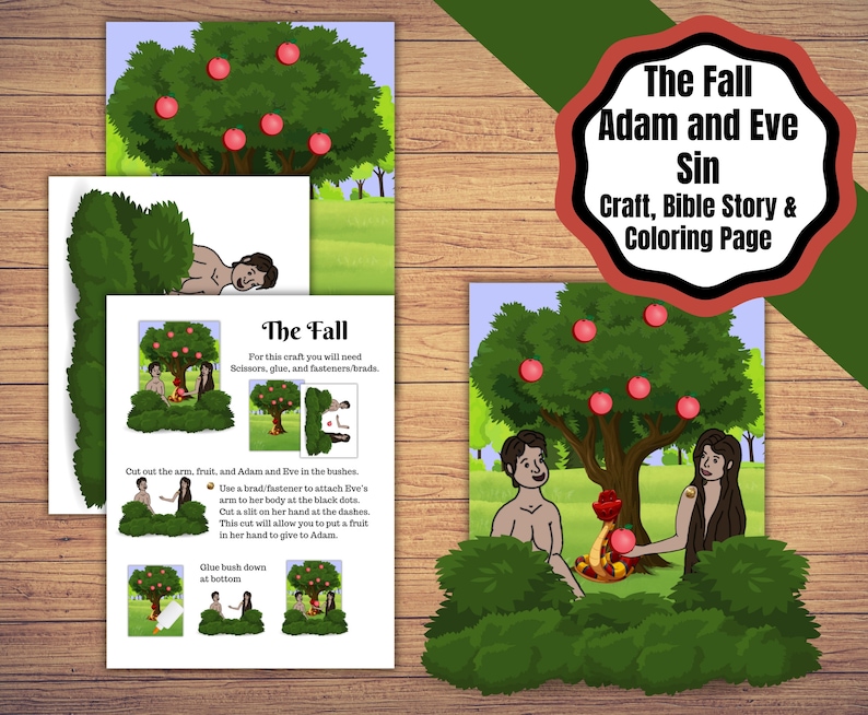 Adam and Eve Fall, the Serpent Deceives Eve, Printable Kids Craft With ...