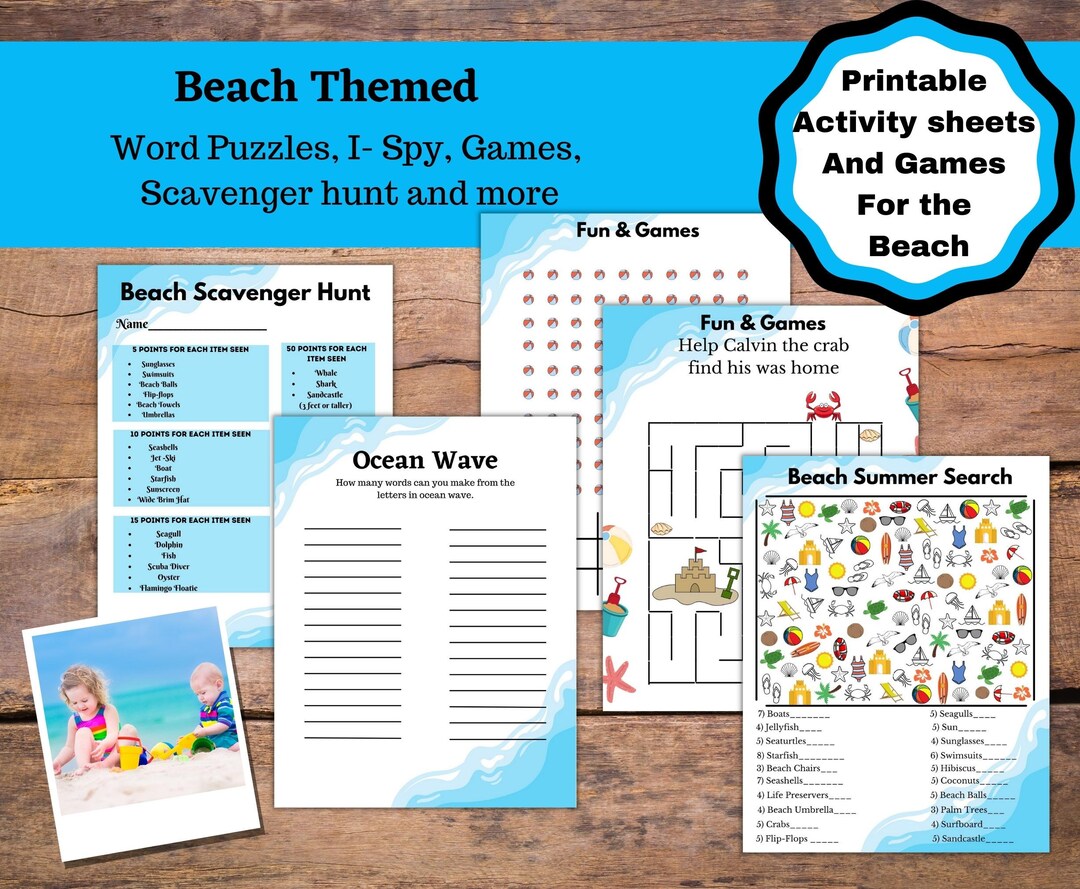 Beach Themed Printable Game and Activity Sheets for Kids and Adults. - Etsy