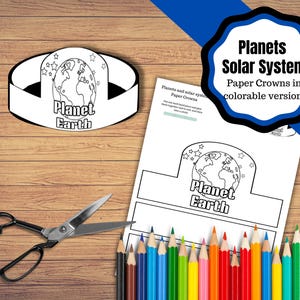 Planet and Solar System Paper Crown, Planets Colorable Kids Craft ...