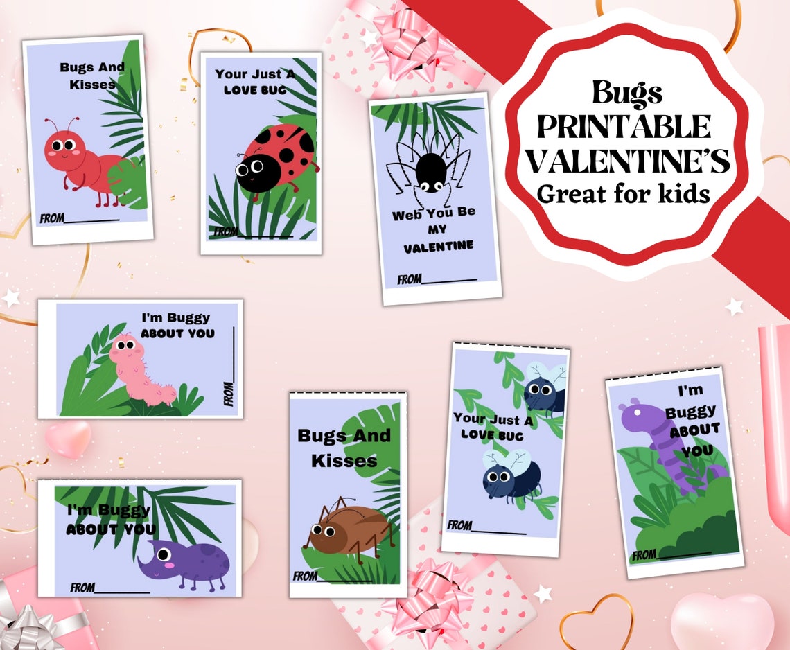 Bug Themed Printable Valentines Day Cards for Kids. Love Bug Cards ...