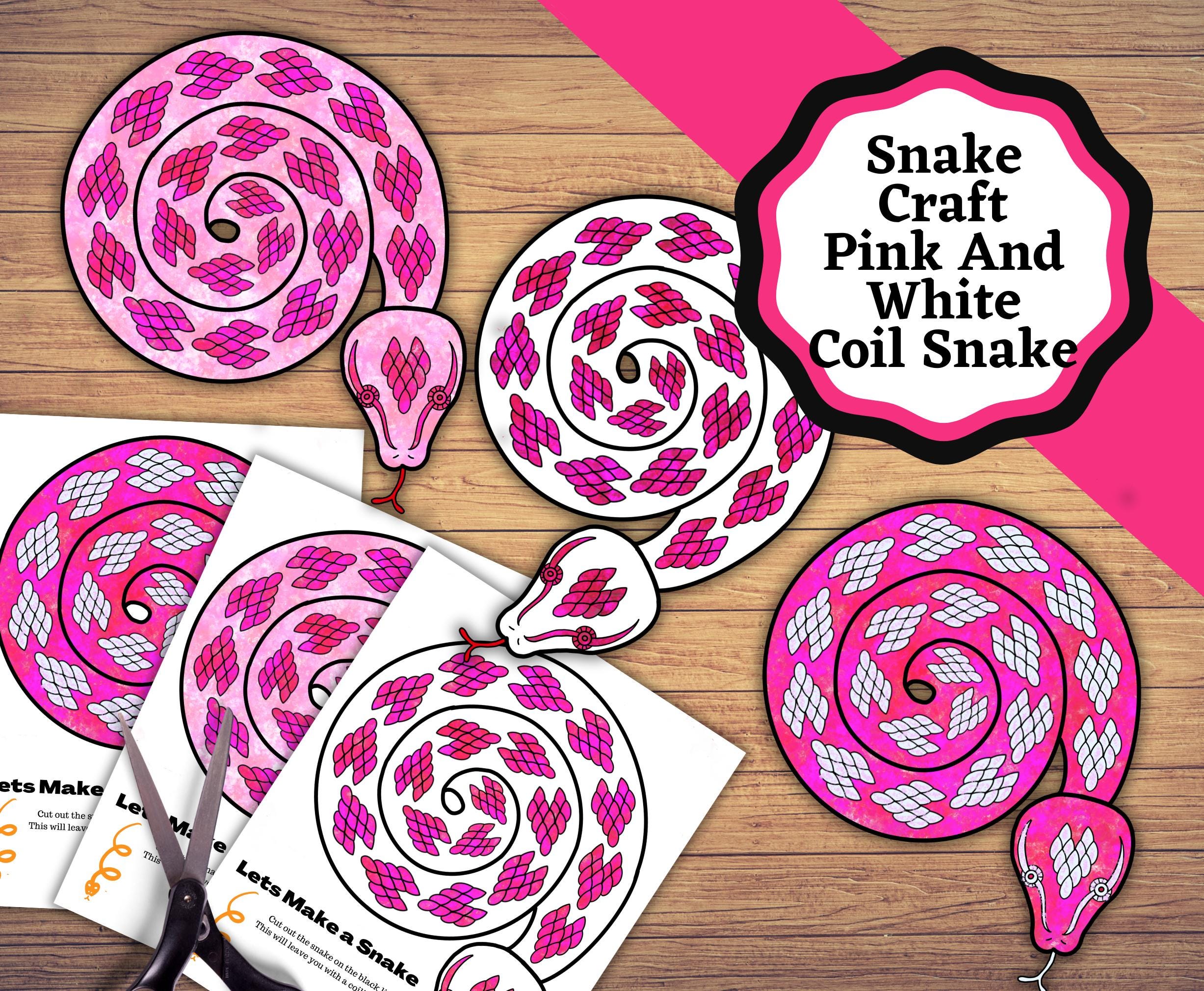 Pink and White Snake Craft, Printable Spiral Snake Craft for Kids. Easy ...