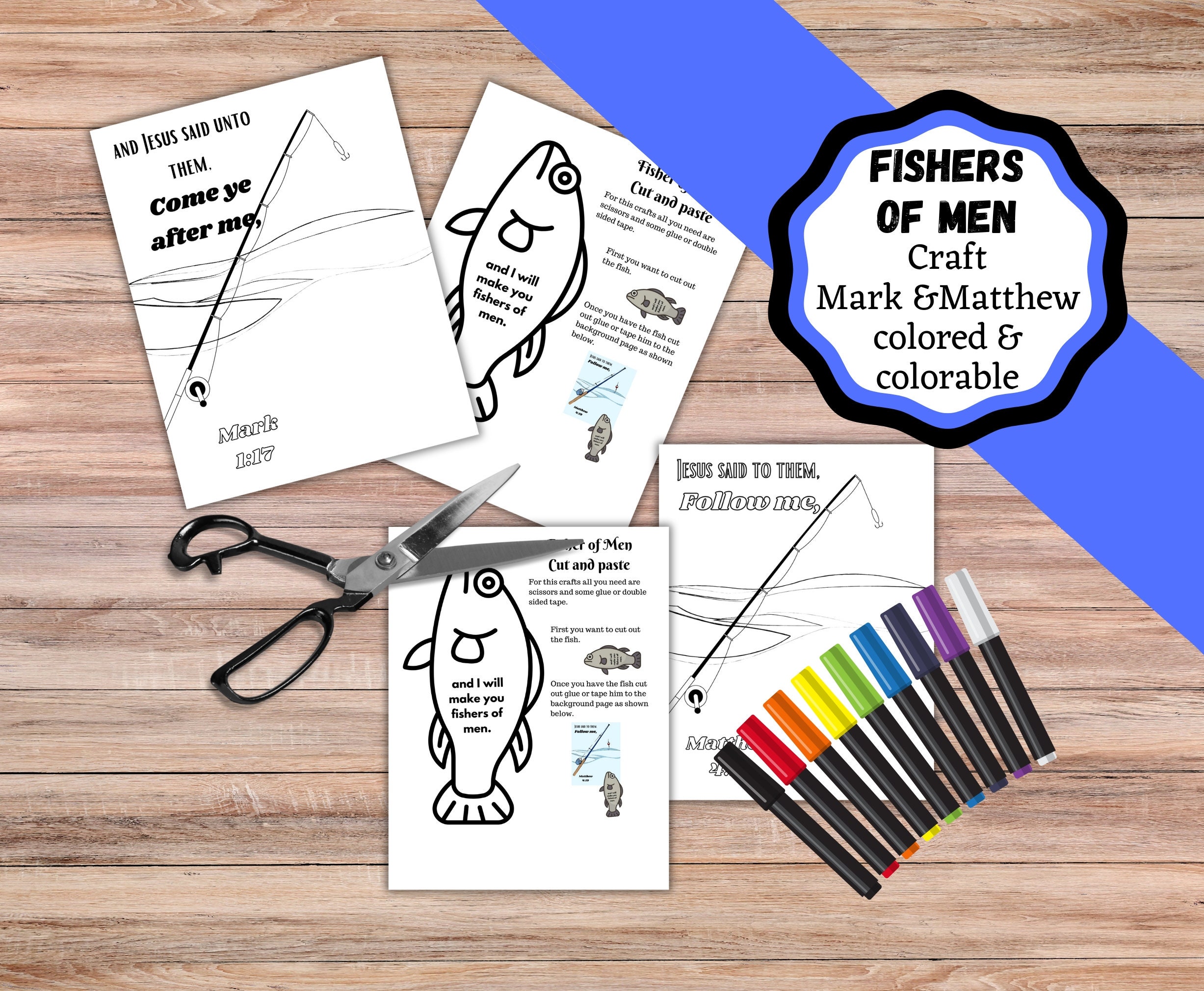 Printable Fishers of Men Bible Craft. Versions for Matthew and Mark in ...