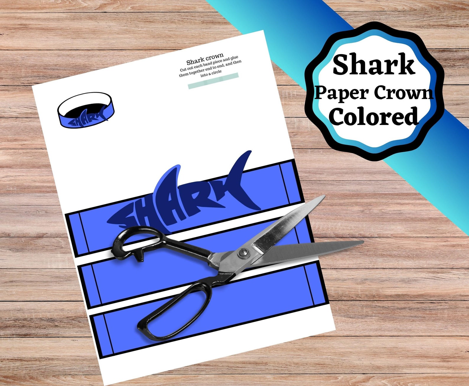 Printable Shark Paper Crowns. Shark Week Craft. Shark Party Favor or ...