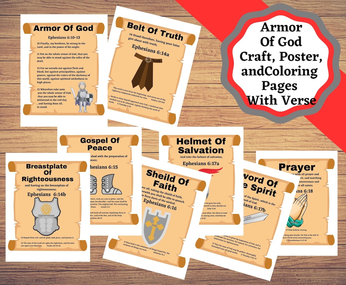 Printable Armor of God, Craft, Coloring, and Poster Pages. Armoreof God ...