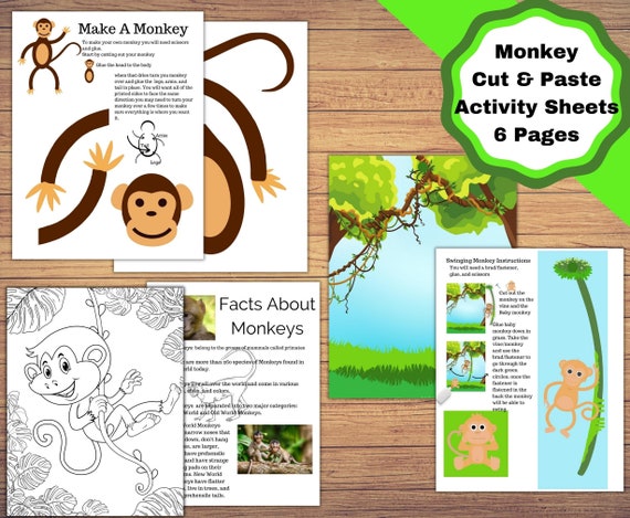 Printable Monkey Cut and Paste Crafts Coloring and | Etsy