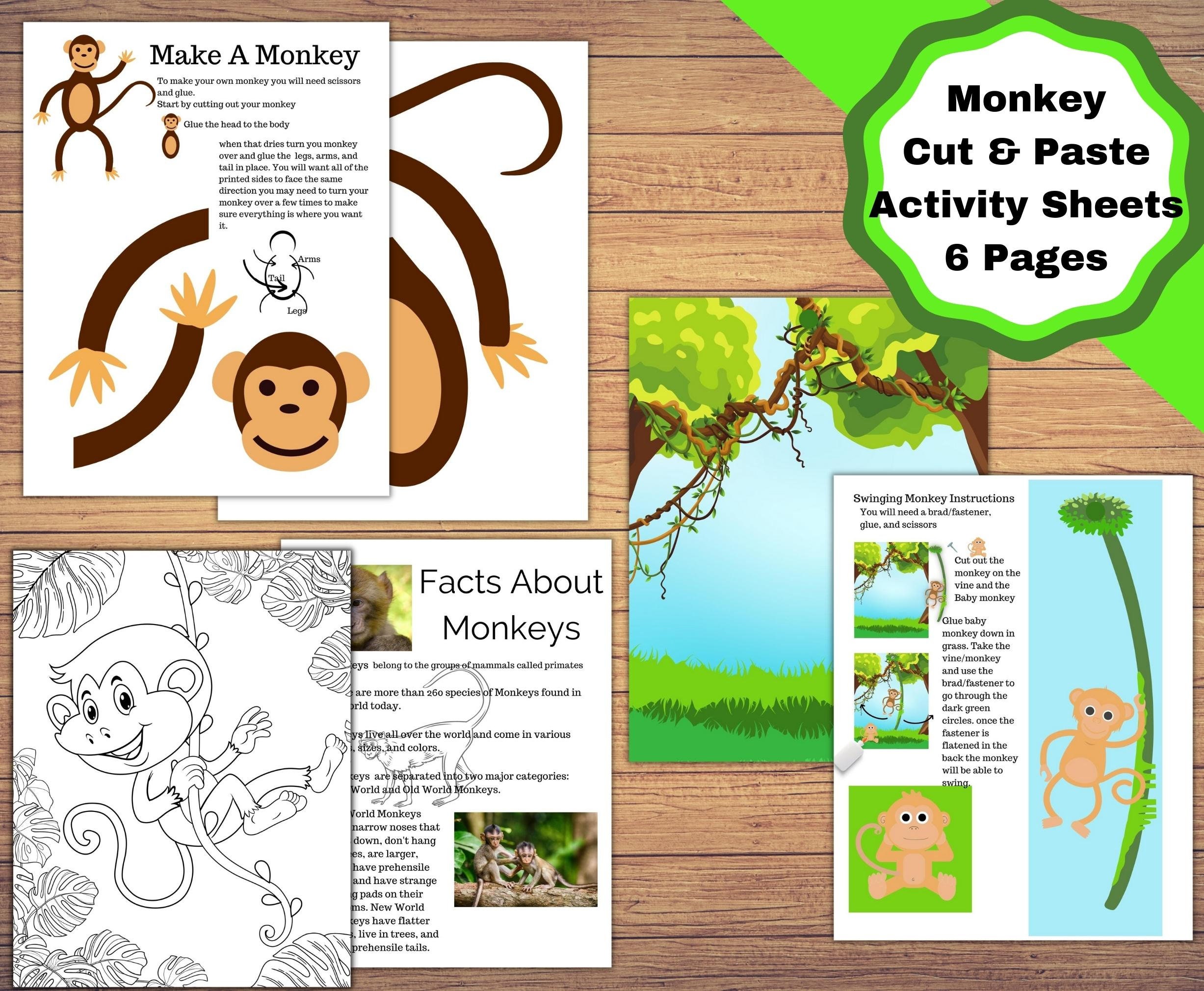 Printable Monkey Cut and Paste, Crafts, Coloring, and Educational Pages ...
