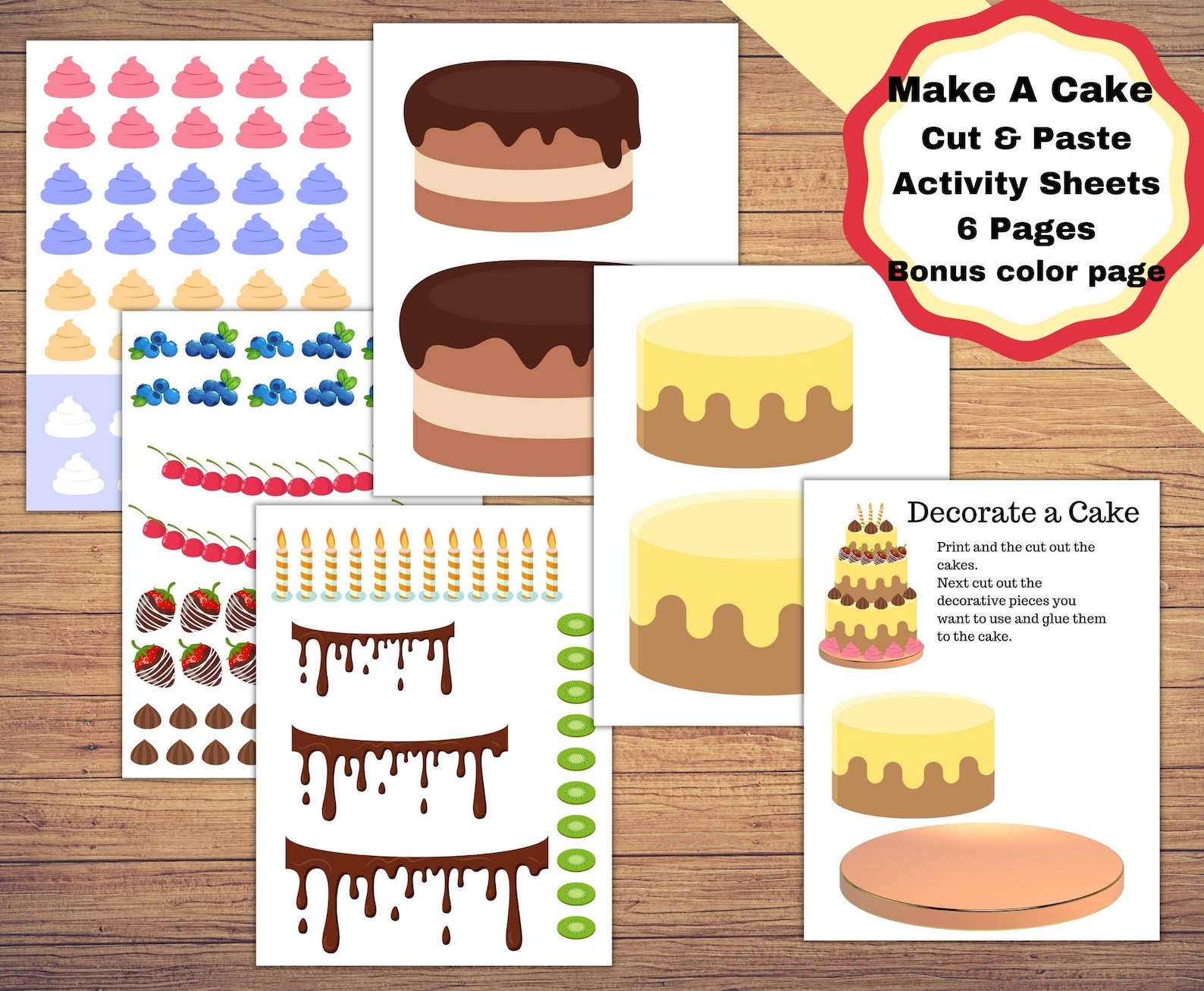 Printable Lets Make a Cake Activity Sheets. Decorate a Cake - Etsy