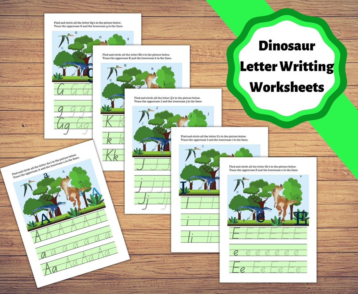 Dinosaur Themed Children's Printable Letter Writing Practice Worksheets ...