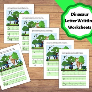 Dinosaur Themed Children's Printable Letter Writing Practice Worksheets ...