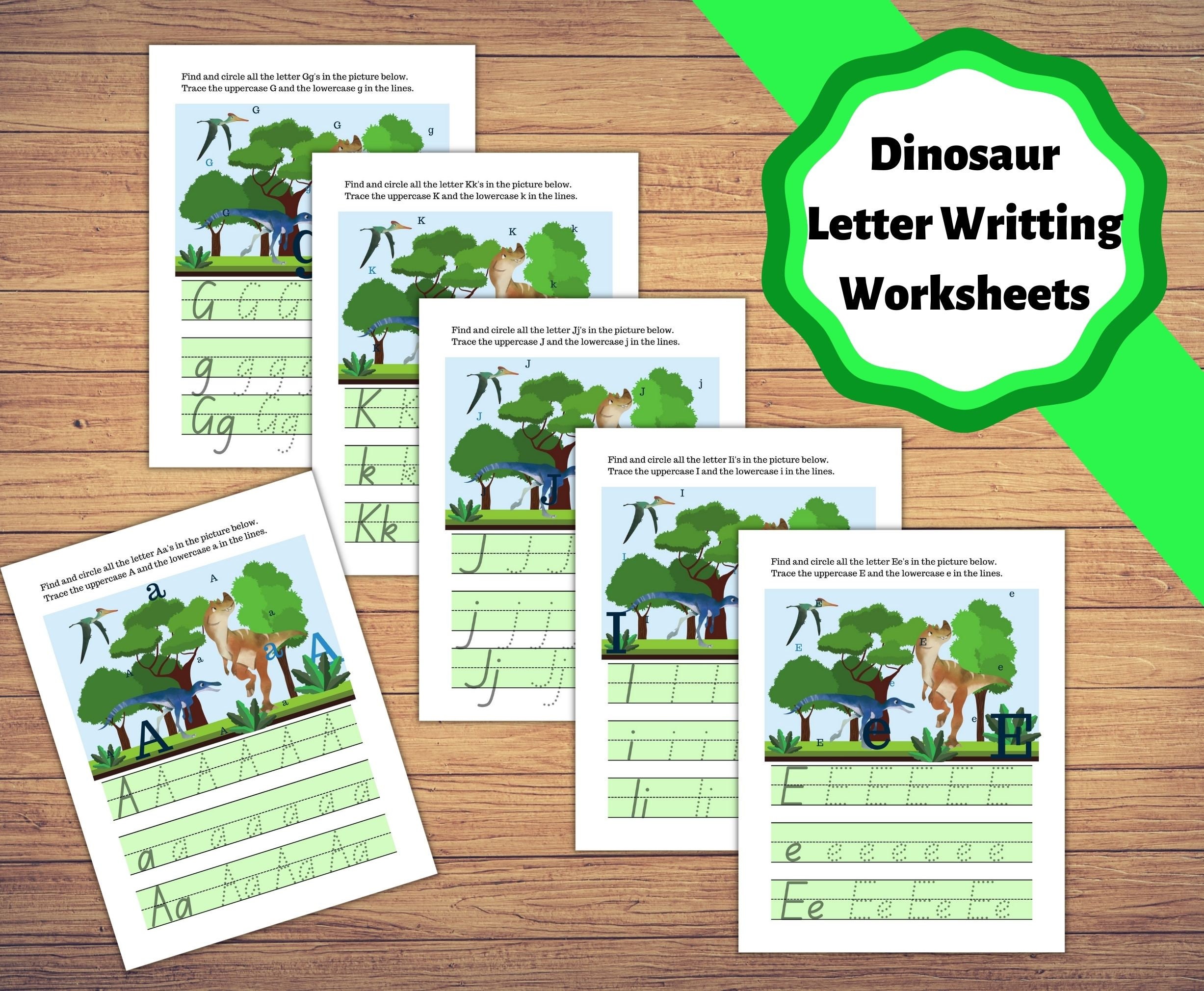 Dinosaur Themed Children's Printable Letter Writing Practice Worksheets ...
