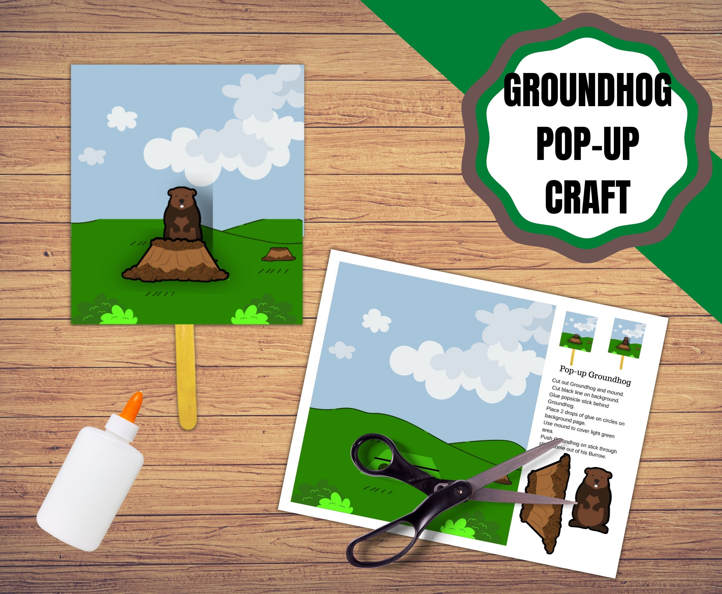Printable Groundhog Pop-up Craft, Groundhogs Day Kids Craft, Kids ...