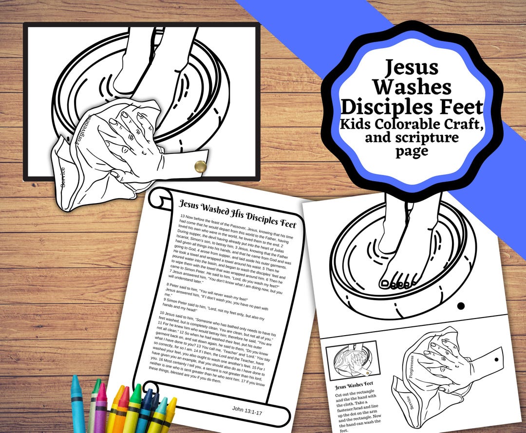 Jesus Washing Feet Colorable Craft and Scripture Page. Jesus Serving ...