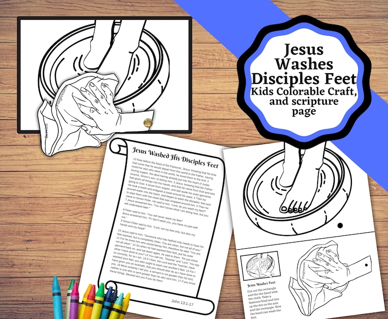 Jesus Washing Feet Colorable Craft and Scripture Page. Jesus Serving ...