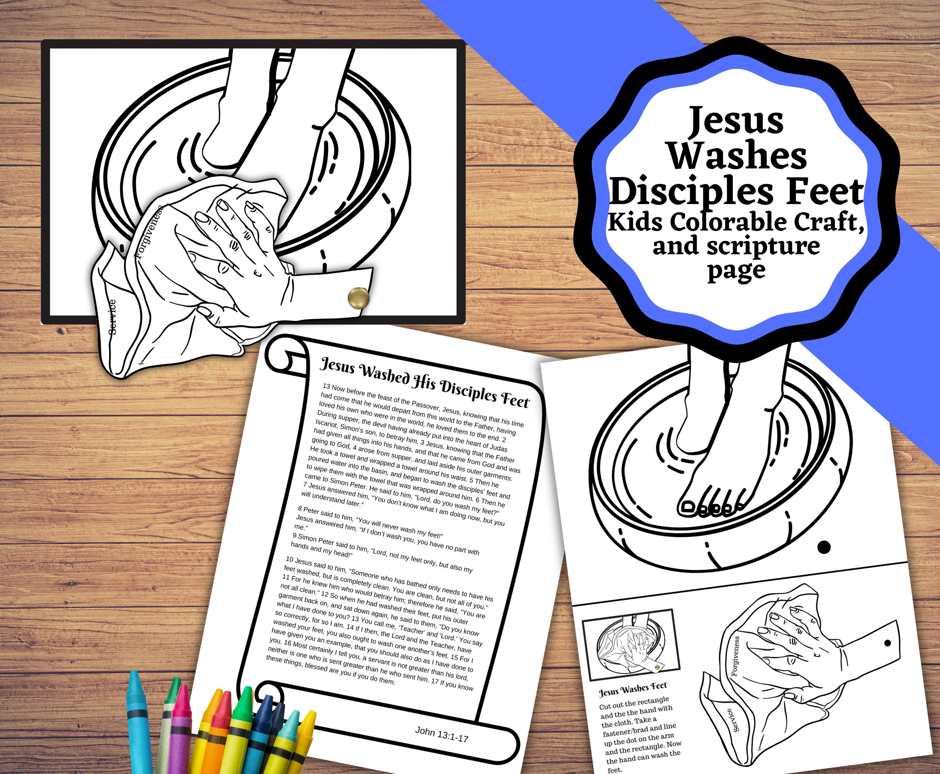 Jesus Washing Feet Colorable Craft and Scripture Page. Jesus Serving ...
