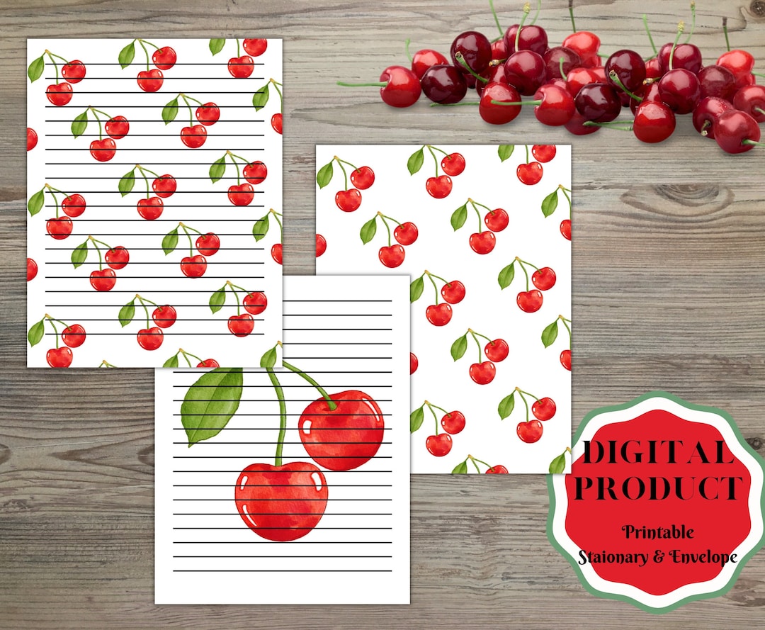 Printable Watercolor Cherry Themed Stationary Letter Writing Set With ...
