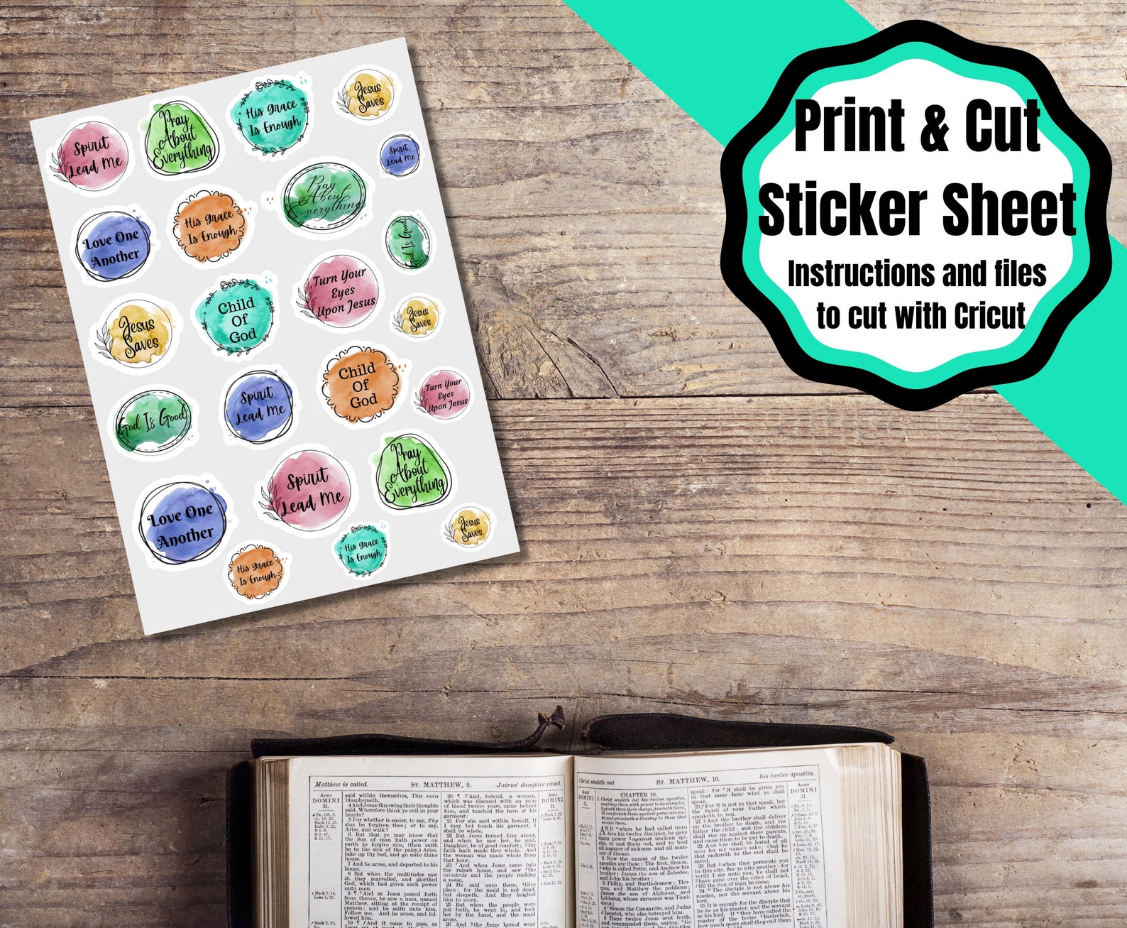 Print and Cut, Christian Encouragement Sticker Sheet, Cut Stickers Out ...