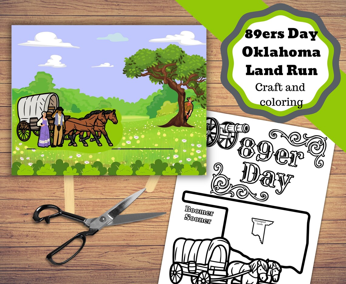 Printable 89ers Day/land Rush/land Run Craft, Info Sheet and Coloring ...