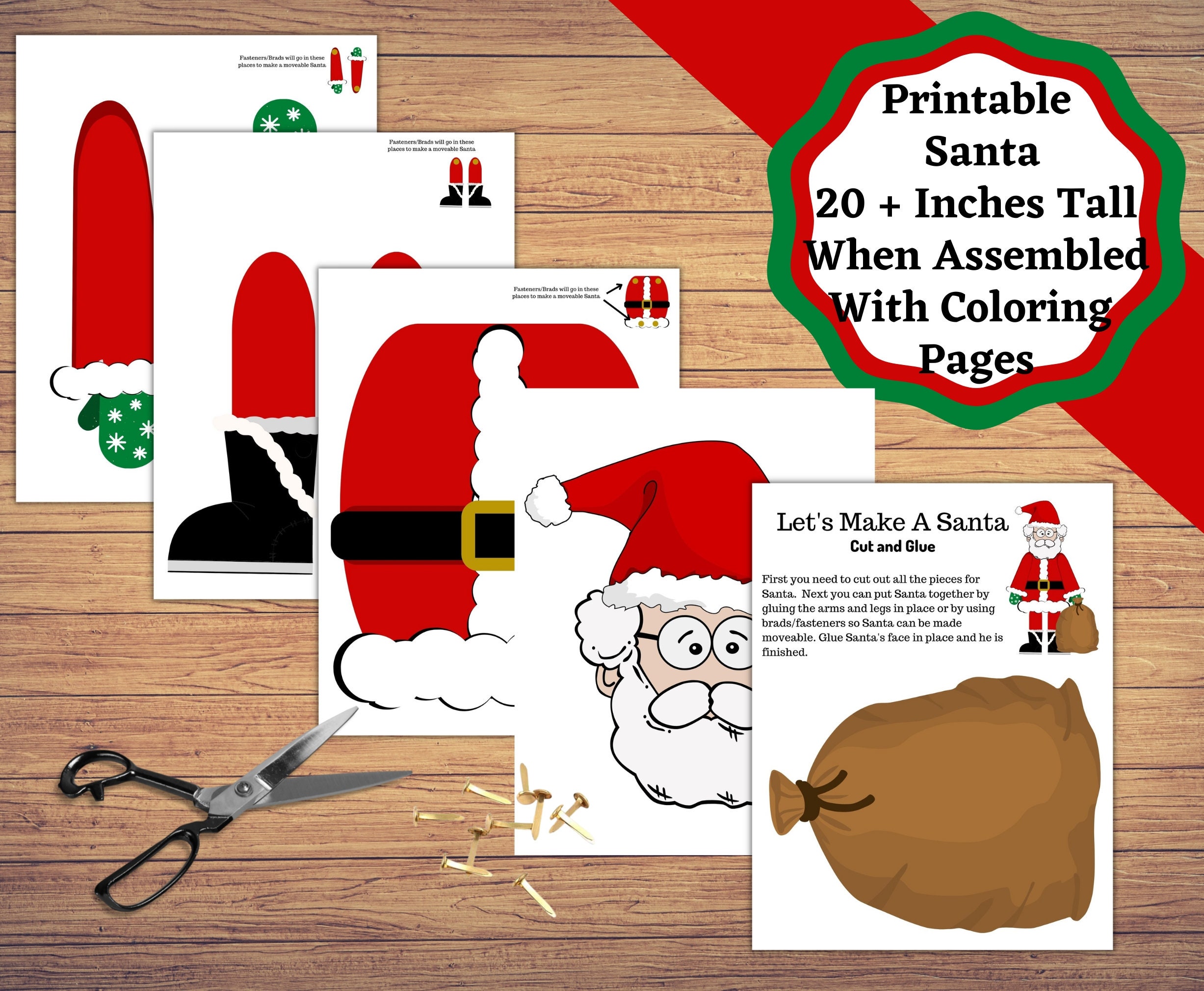 Christmas Craft Printable Santa Build a Santa 20 Inches - Etsy