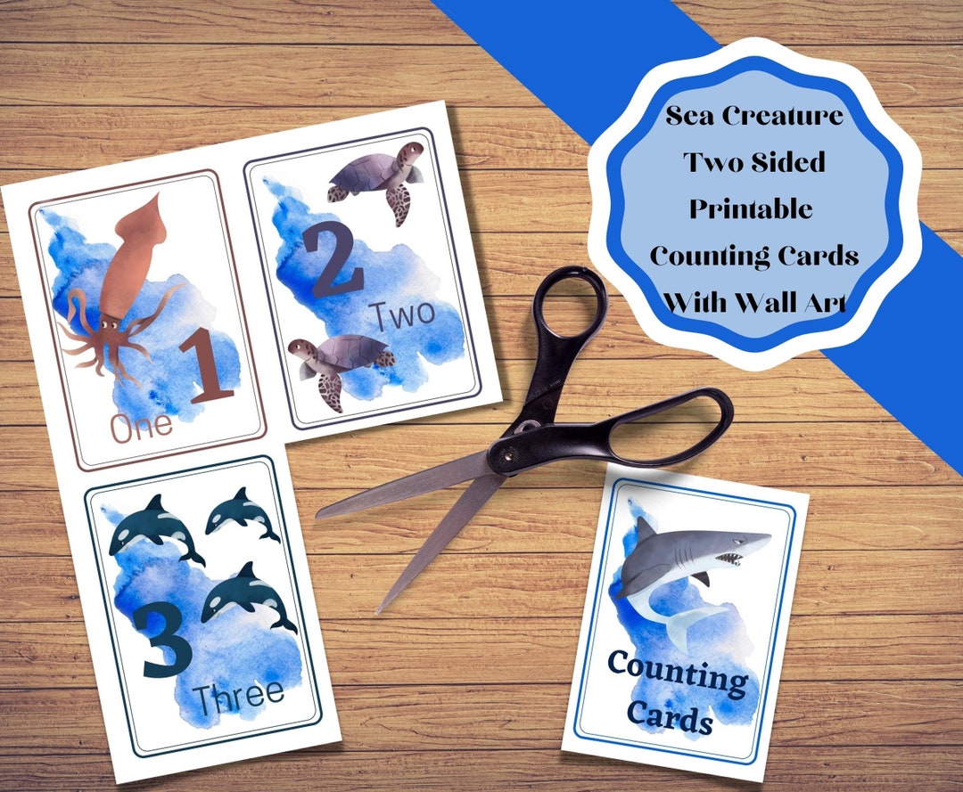 Sea Animal Watercolor Counting Cards for Young Learners. - Etsy