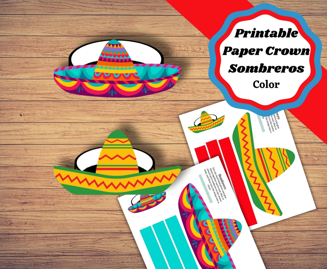 Printable Sombrero Paper Crowns, Cinco De Mayo Craft. Sombrero Hat ...