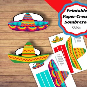 Printable Sombrero Paper Crowns, Cinco De Mayo Craft. Sombrero Hat ...