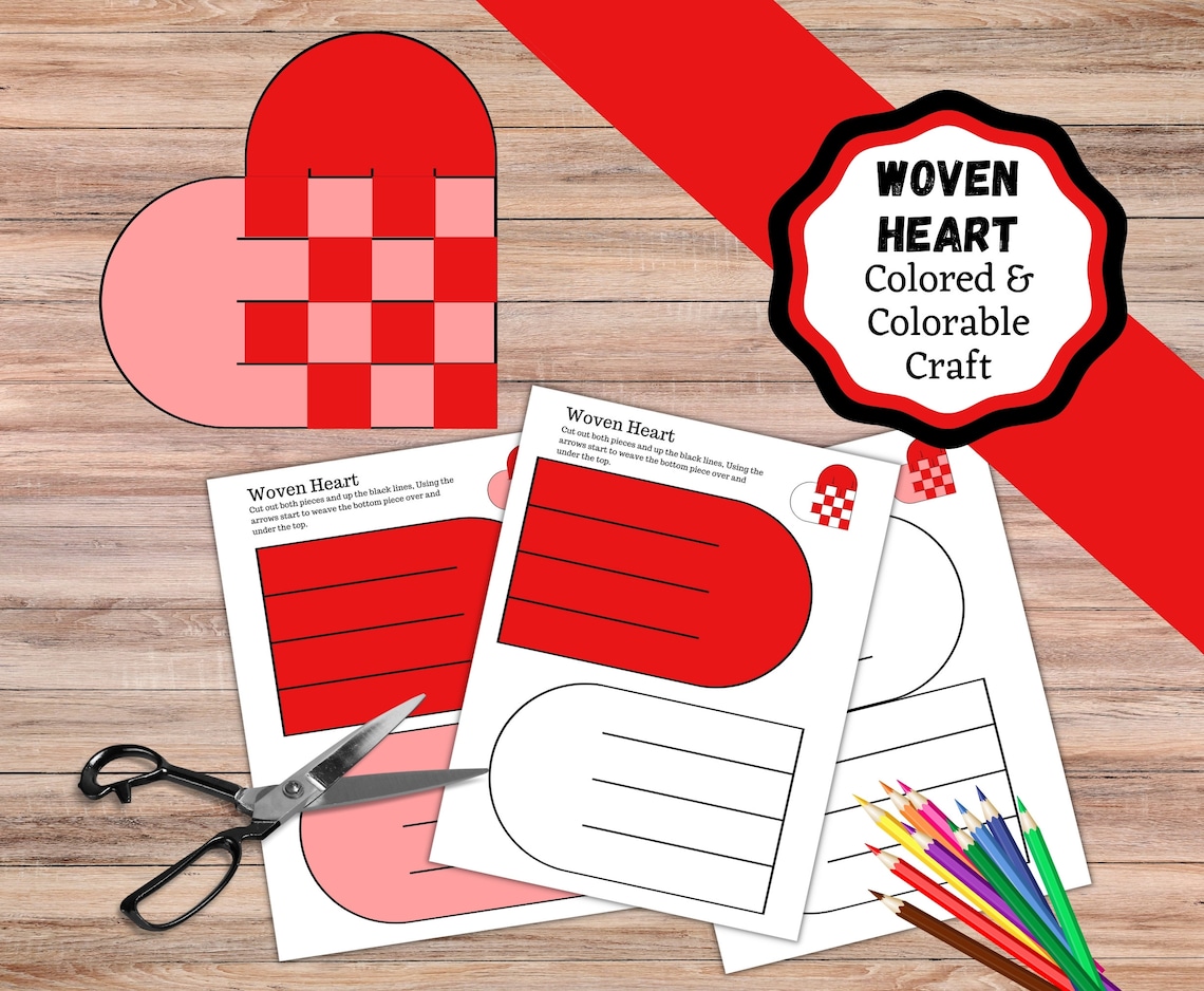 Printable Woven Heart Craft. Woven Heart Kids Craft, Valentine Craft ...