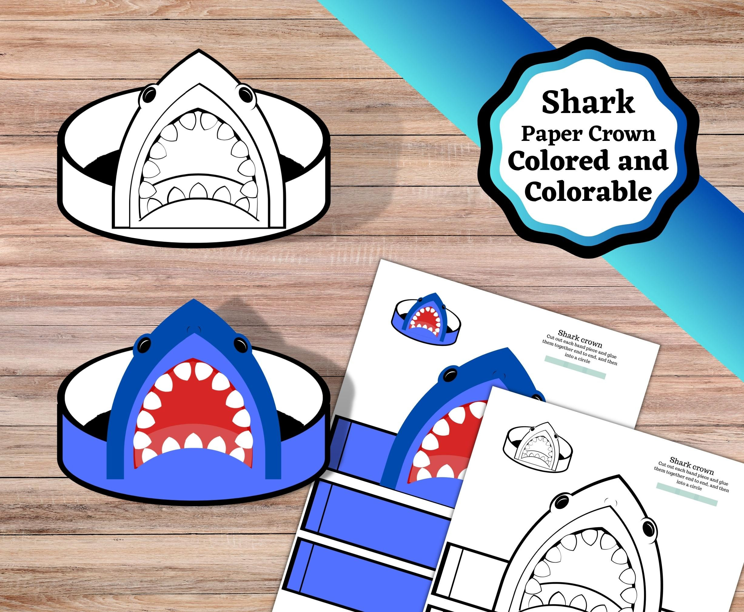 Printable Shark Crowns, Colored and Colorable Versions. Shark Craft ...