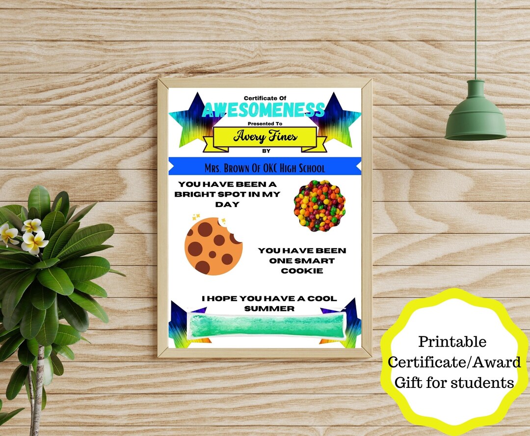 Student Certificate/award Gift From Teacher Editable File Candy Pun ...
