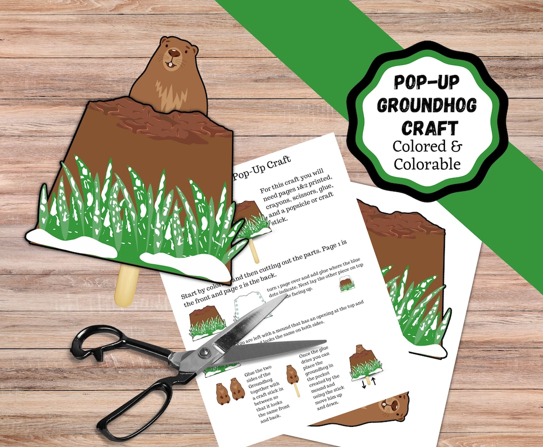 Printable Pop-up Groundhog Craft, Large Colored and Colorable Pop-up ...
