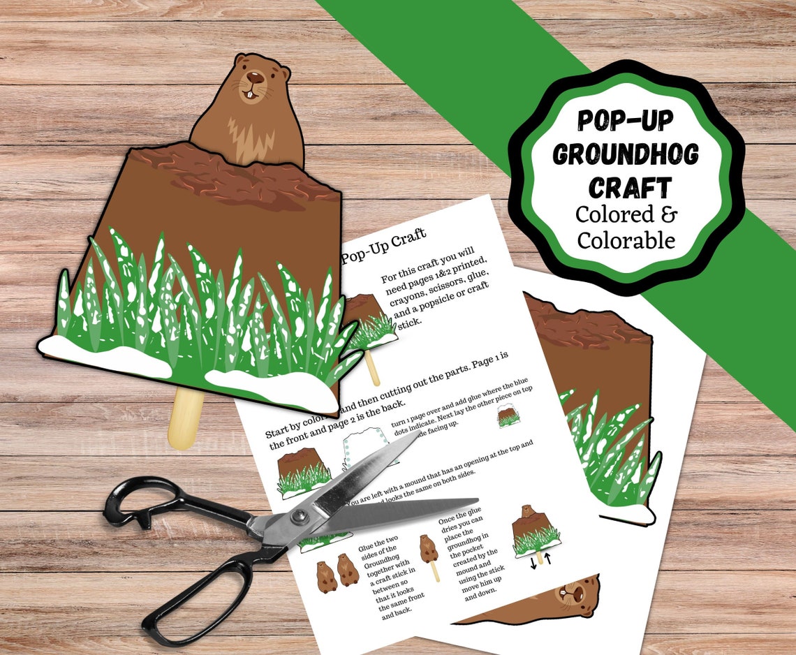 Printable Pop-up Groundhog Craft, Large Colored and Colorable Pop-up ...