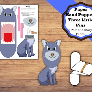 Printable Three Little Pigs and the Wolf, Hand Puppets With Three Pages ...