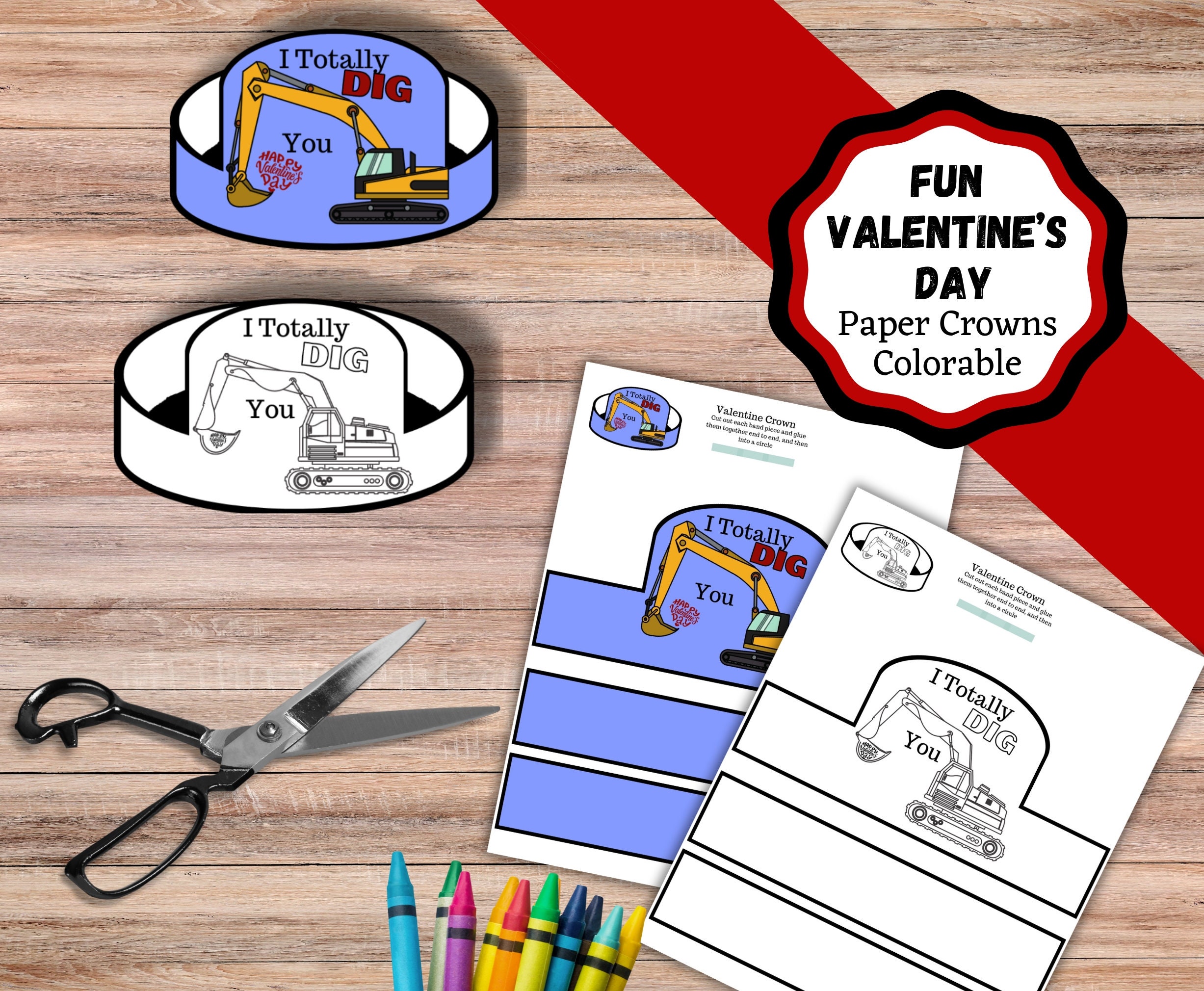 Printable Paper Valentine Crown With a Construction Theme in Both ...