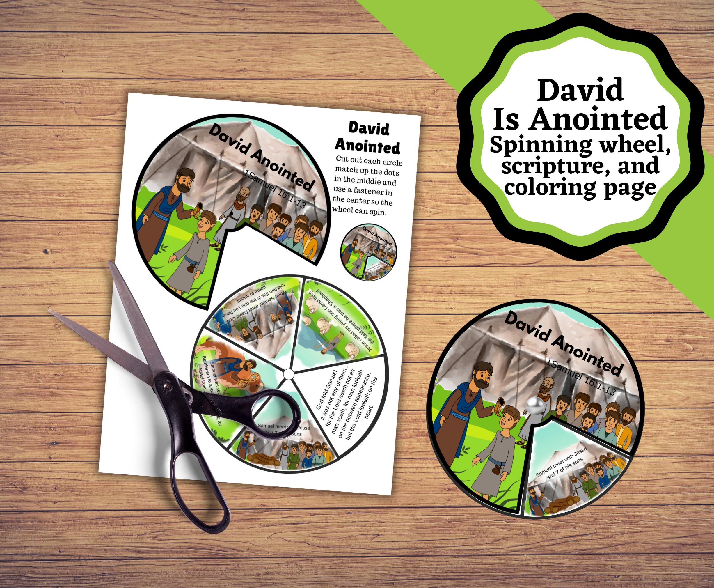 David is Anointed, Spinning Craft With Coloring Page and Scripture Page ...