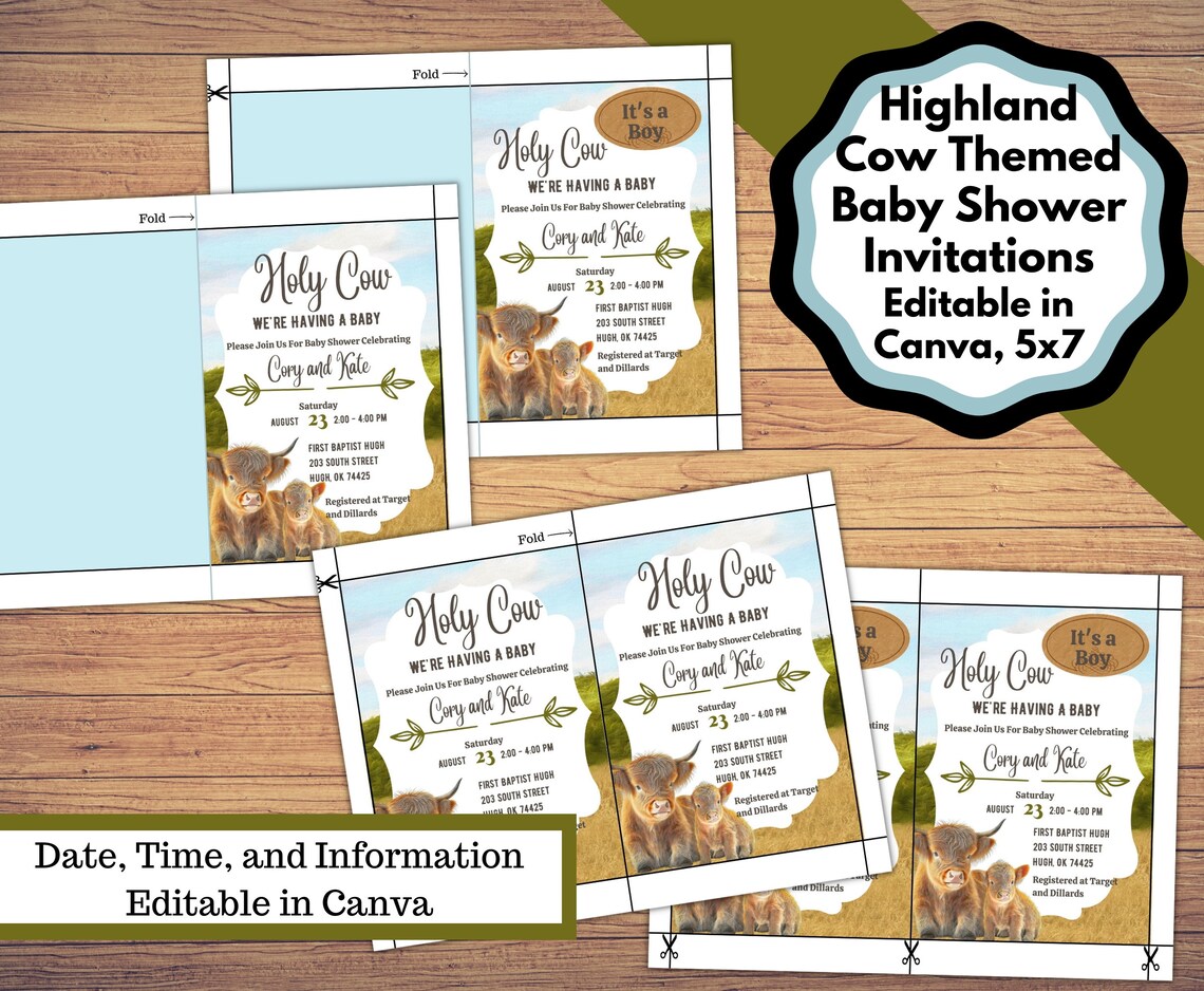 Highland Cow Themed Baby Shower Invitations. Printable Baby Shower ...