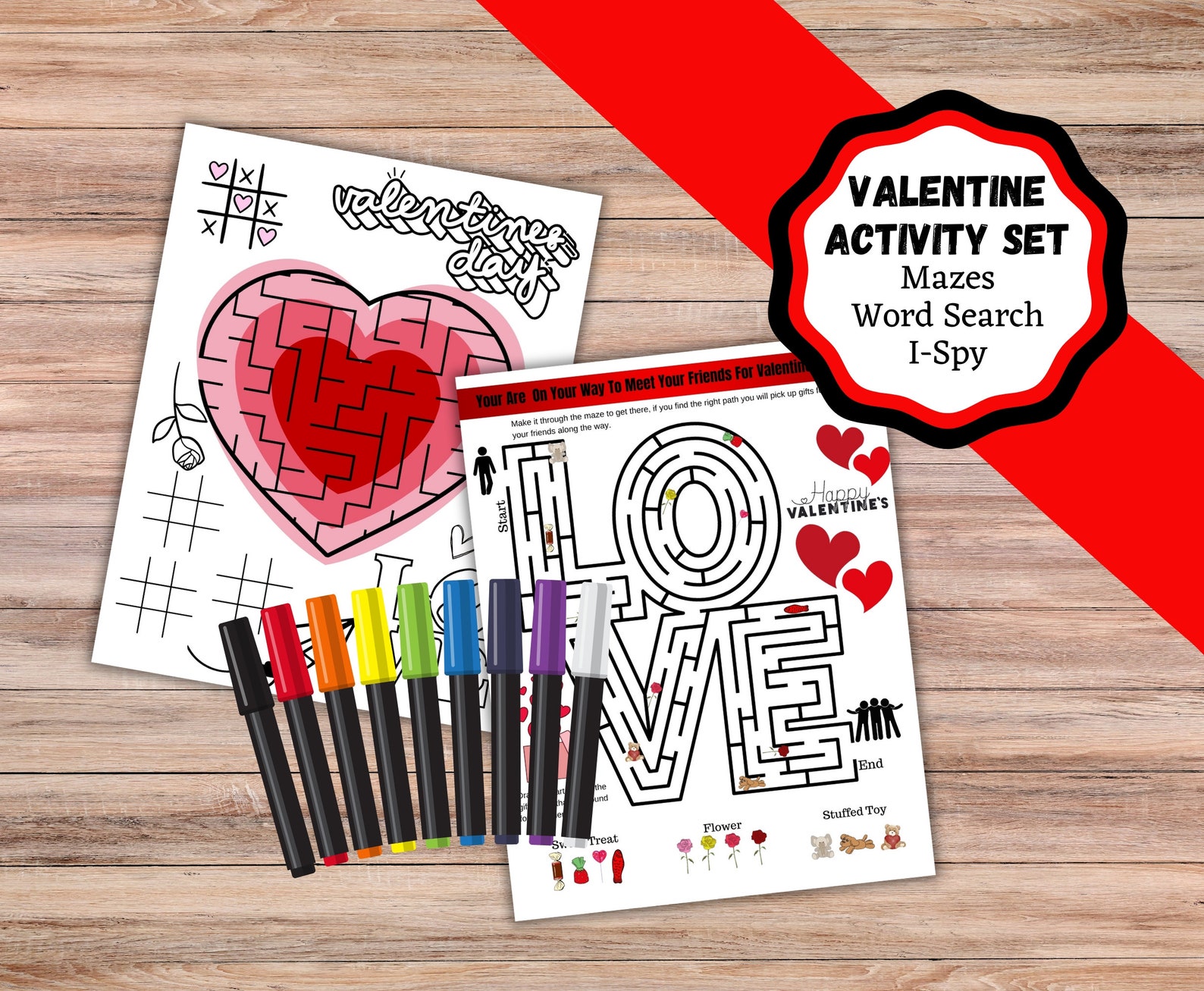 Printable Valentine's Day Word Search, Mazes, and Puzzles. Set of ...