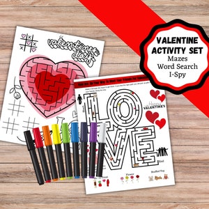 Printable Valentine's Day Word Search, Mazes, and Puzzles. Set of ...