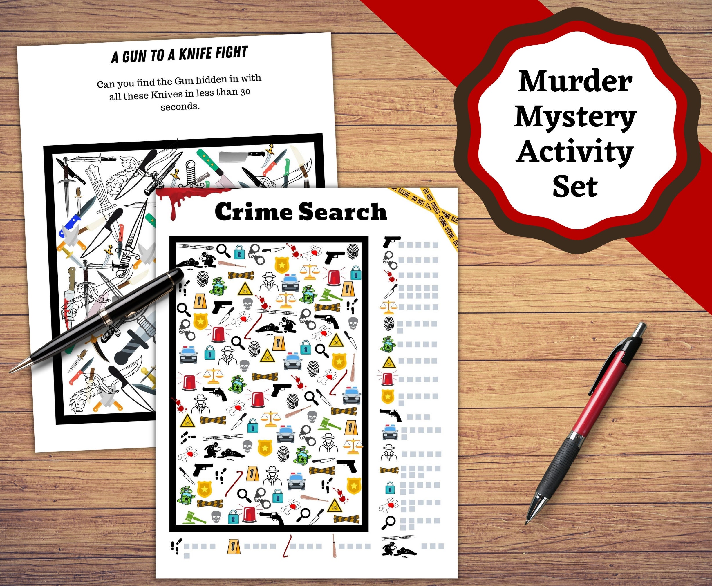 Printable Murder Mystery Activity Set, Murder and Crime Themed, Word ...