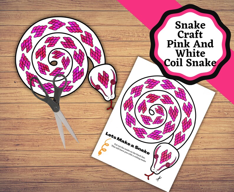 Pink and White Snake Craft, Printable Spiral Snake Craft for Kids. Easy ...